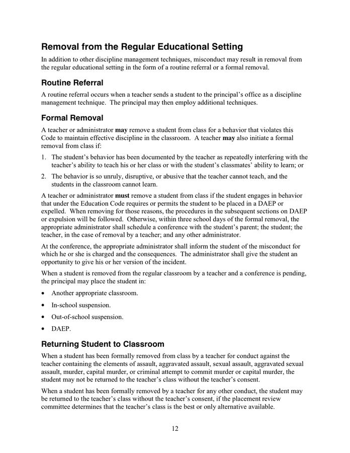 Student Code Of Conduct In Word And Pdf Formats Page 17 Of 40