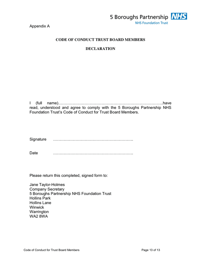 CODE OF CONDUCT in Word and Pdf formats - page 13 of 13