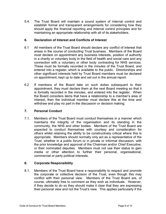 CODE OF CONDUCT in Word and Pdf formats - page 6 of 13