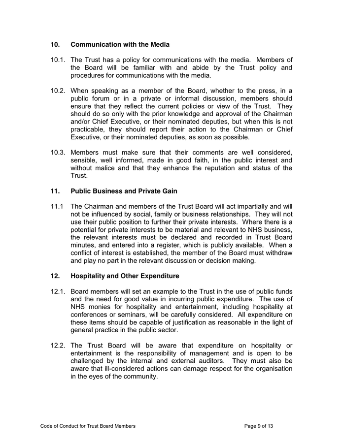 CODE OF CONDUCT in Word and Pdf formats - page 9 of 13