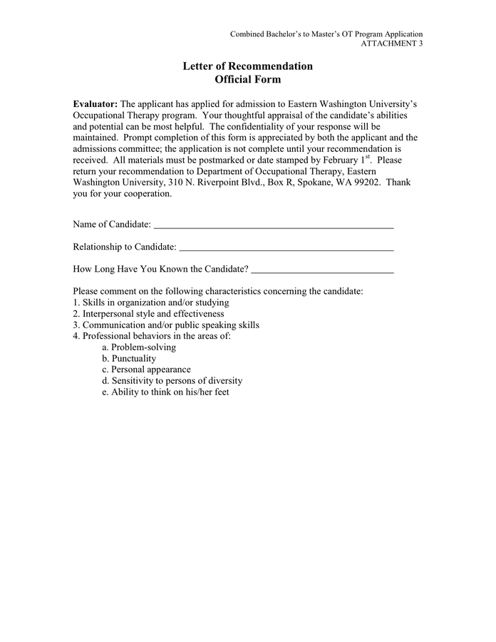 Letter of Recommendation in Word and Pdf formats