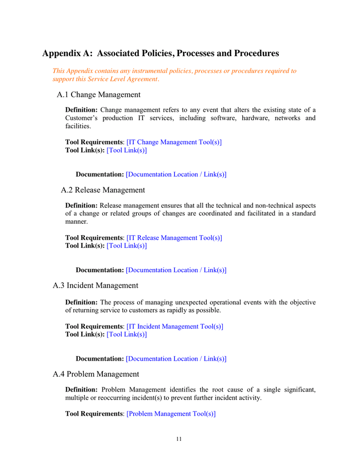 Service Level Agreement (SLA) Template in Word and Pdf formats - page ...