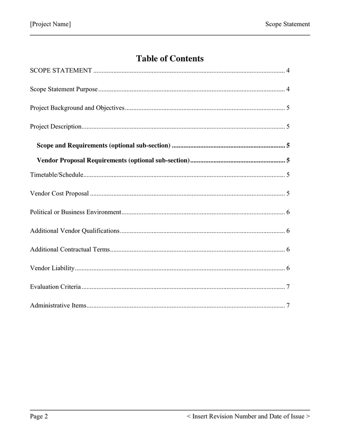 Project Scope Template in Word and Pdf formats - page 2 of 7