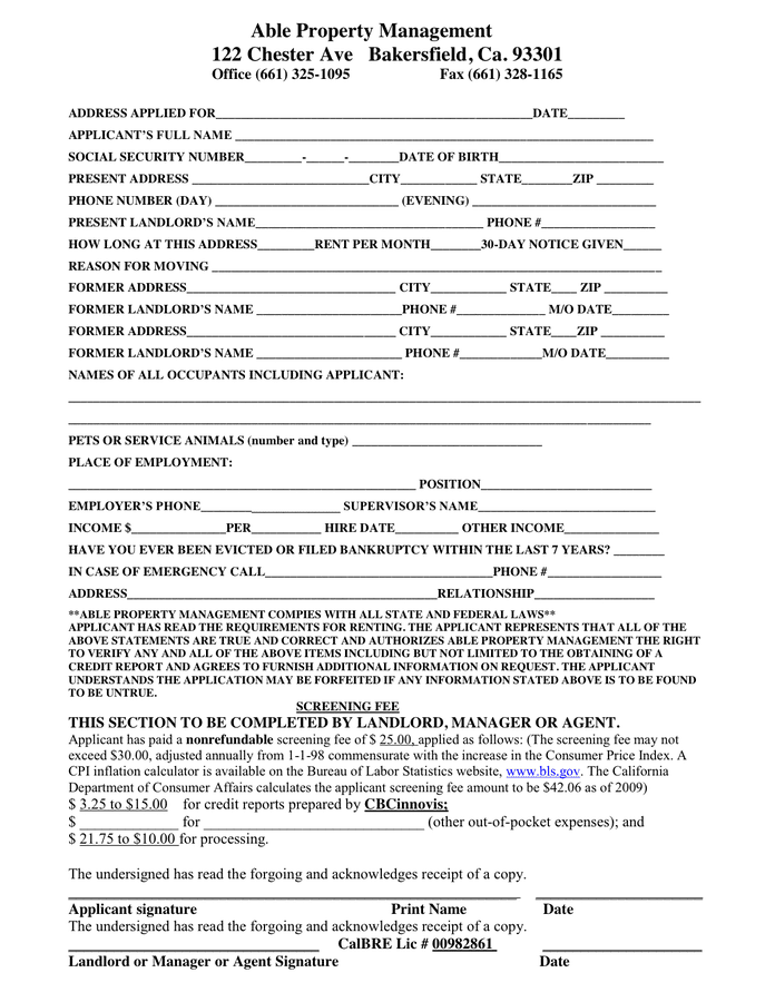 Rental Application Form In Word And Pdf Formats Page 2 Of 3