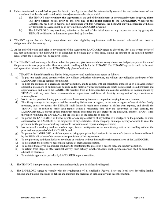 Sample lease form in Word and Pdf formats - page 2 of 5