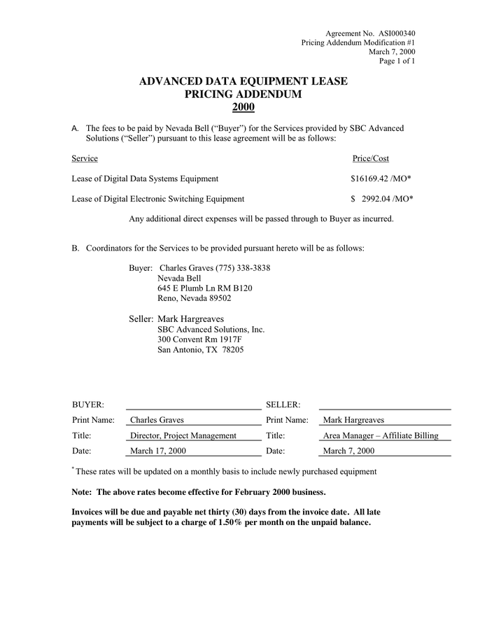 ADVANCED DATA EQUIPMENT LEASE in Word and Pdf formats