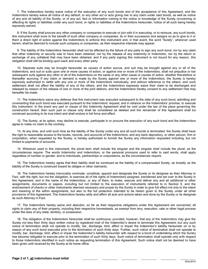 General Indemnity Agreement in Word and Pdf formats - page 2 of 7