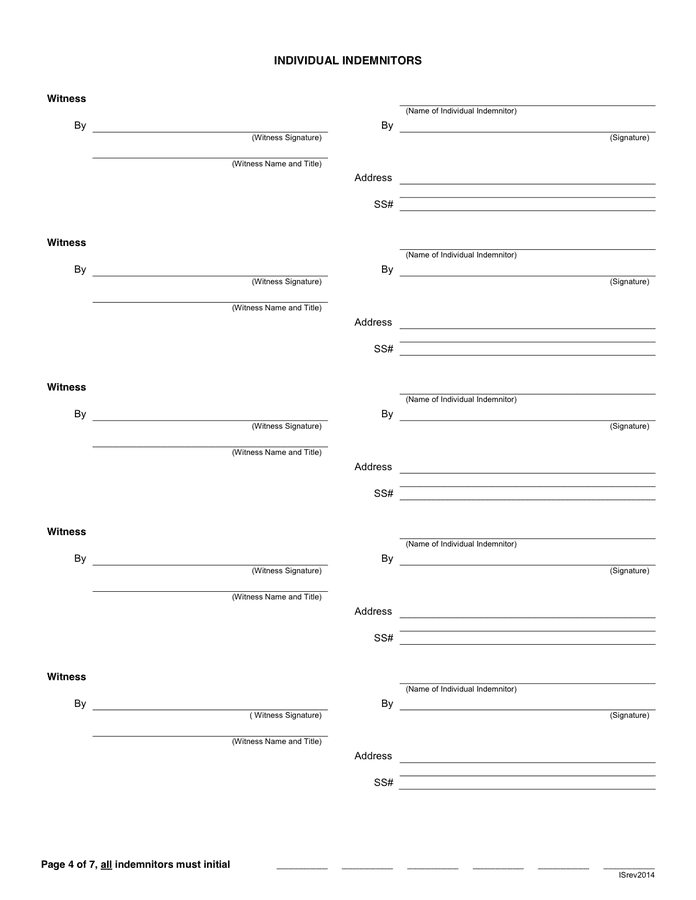 General Indemnity Agreement in Word and Pdf formats - page 4 of 7