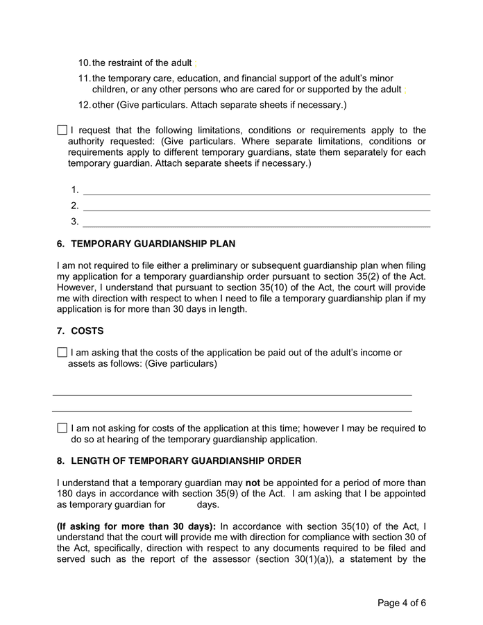 Guardianship Application in Word and Pdf formats - page 4 of 7
