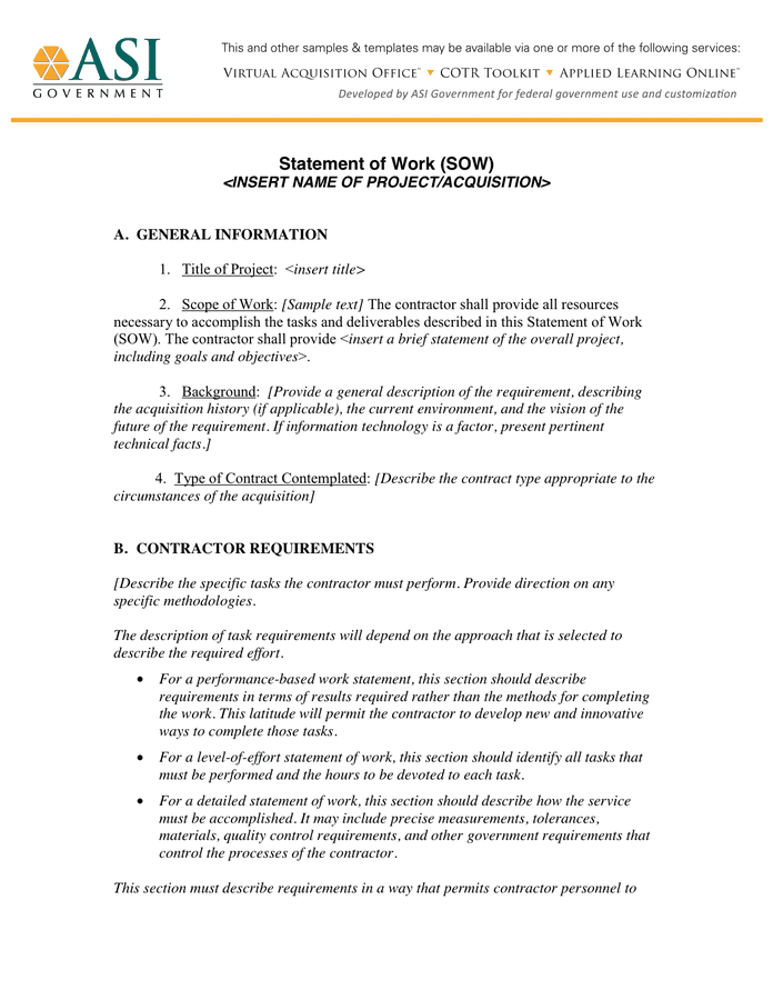 Statement Of Work In Word And Pdf Formats