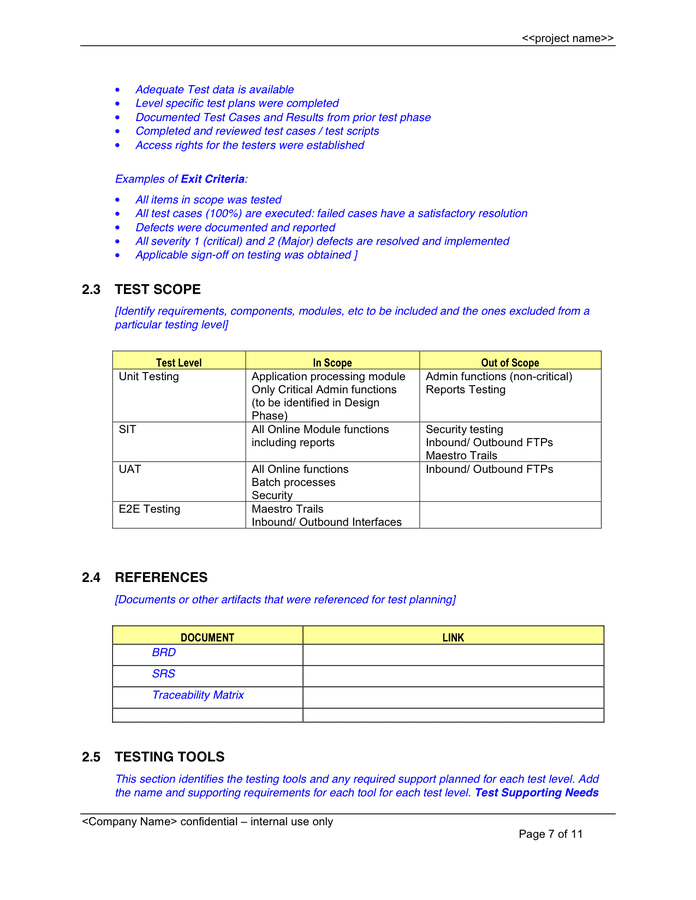 Test Plan Template In Word And Pdf Formats Page 7 Of 11