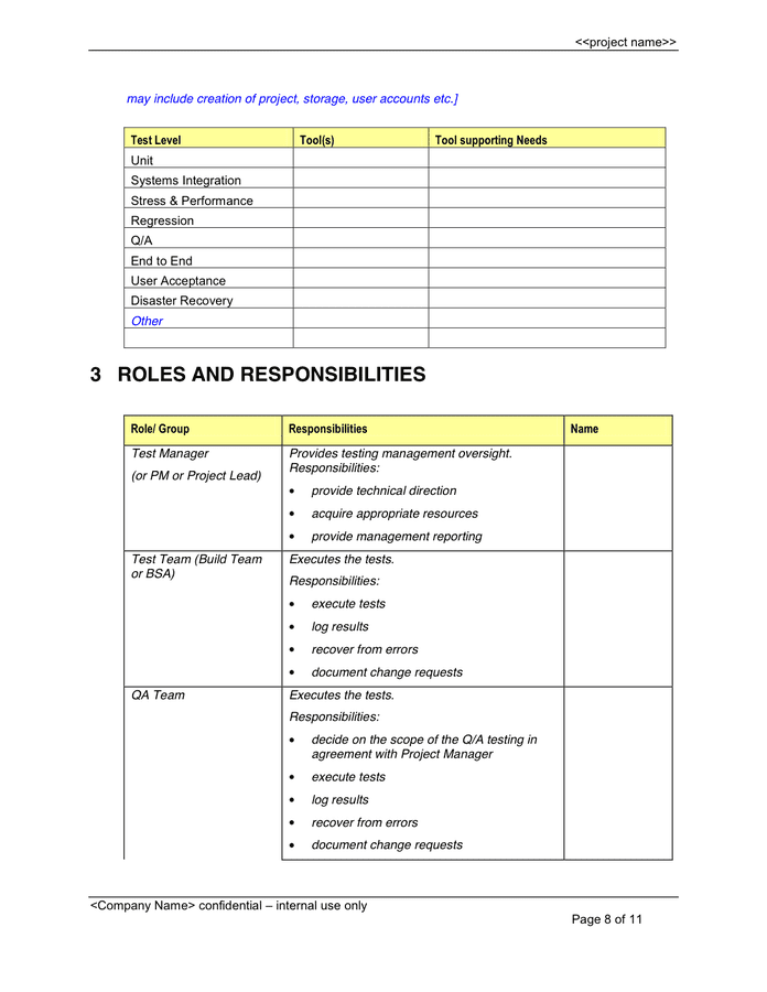 Test Plan Template In Word And Pdf Formats Page 8 Of 11