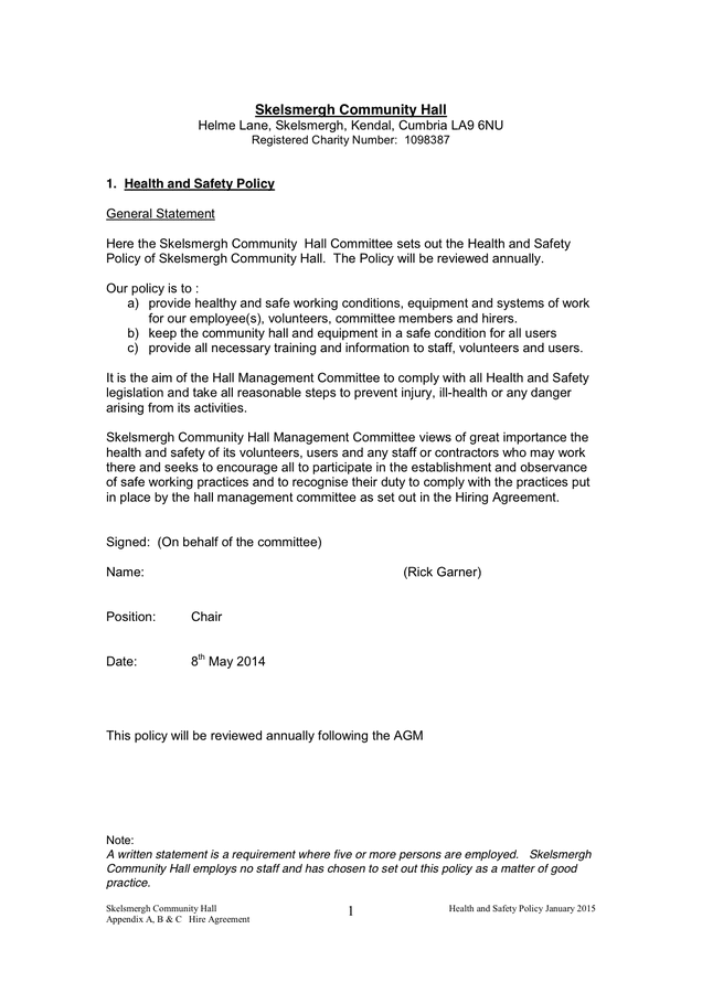 Health and Safety Policy - download free documents for PDF, Word and Excel