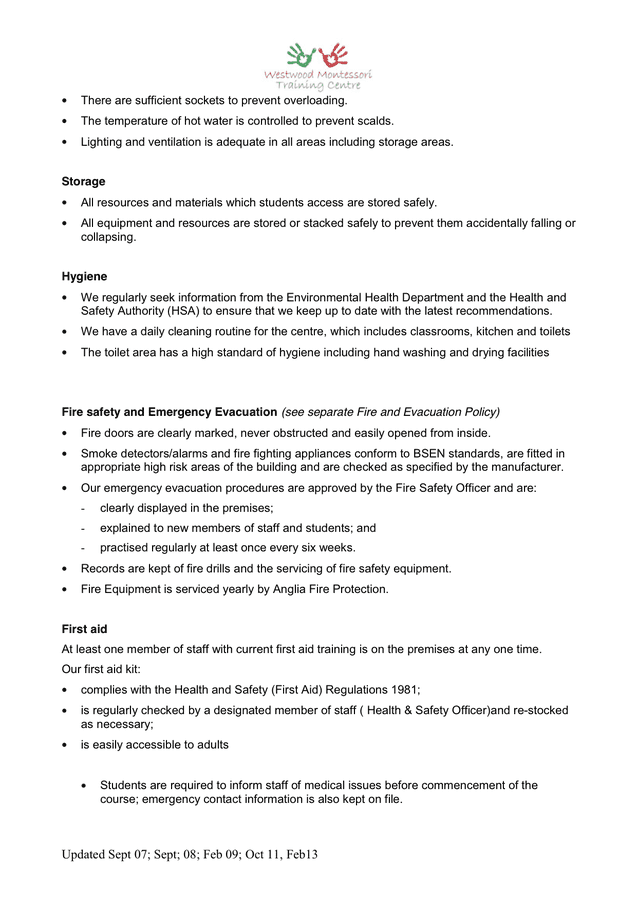 Health and safety policy in Word and Pdf formats - page 3 of 6