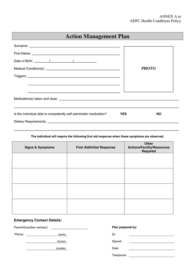 Action Management Plan in Word and Pdf formats