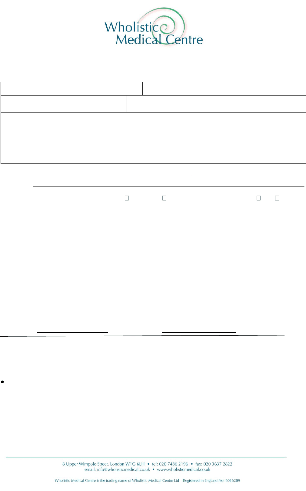 PATIENT REGISTRATION FORM AND QUESTIONNAIRE in Word and Pdf formats