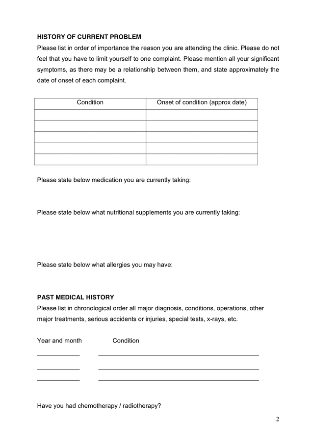 PATIENT REGISTRATION FORM AND QUESTIONNAIRE in Word and Pdf formats ...