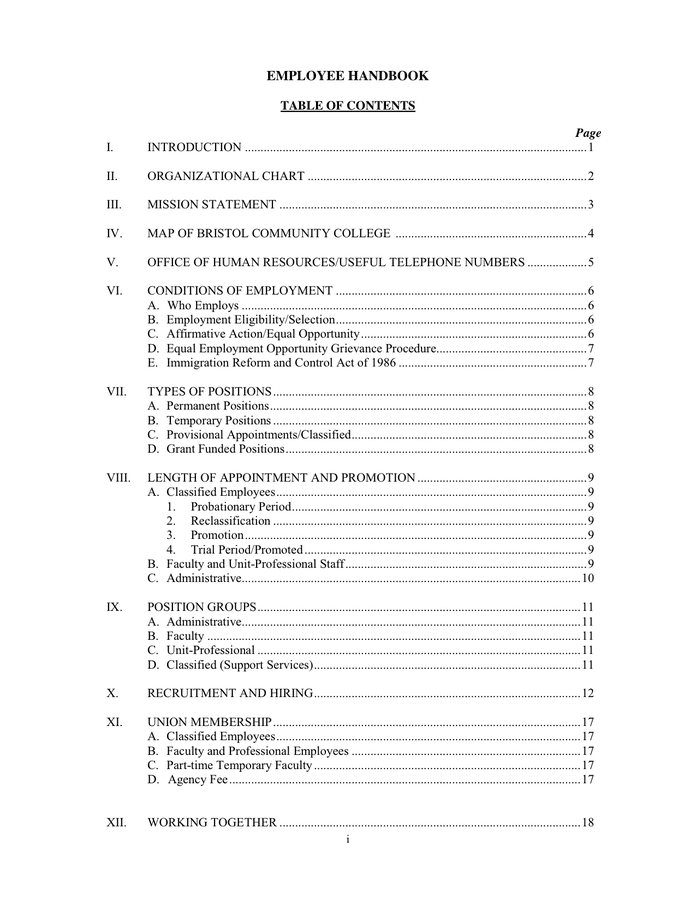 EMPLOYEE HANDBOOK in Word and Pdf formats - page 2 of 64