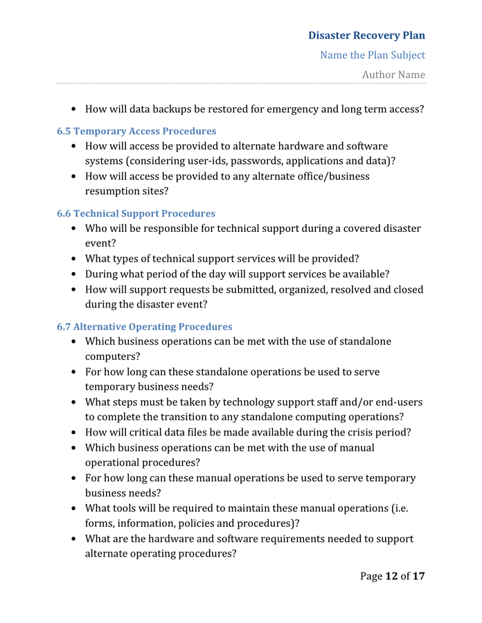 Disaster Recovery Plan Template in Word and Pdf formats - page 12 of 17
