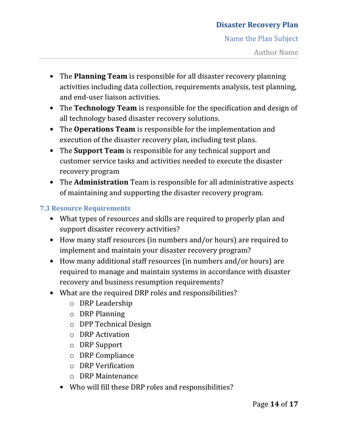 Disaster Recovery Plan Template in Word and Pdf formats - page 14 of 17