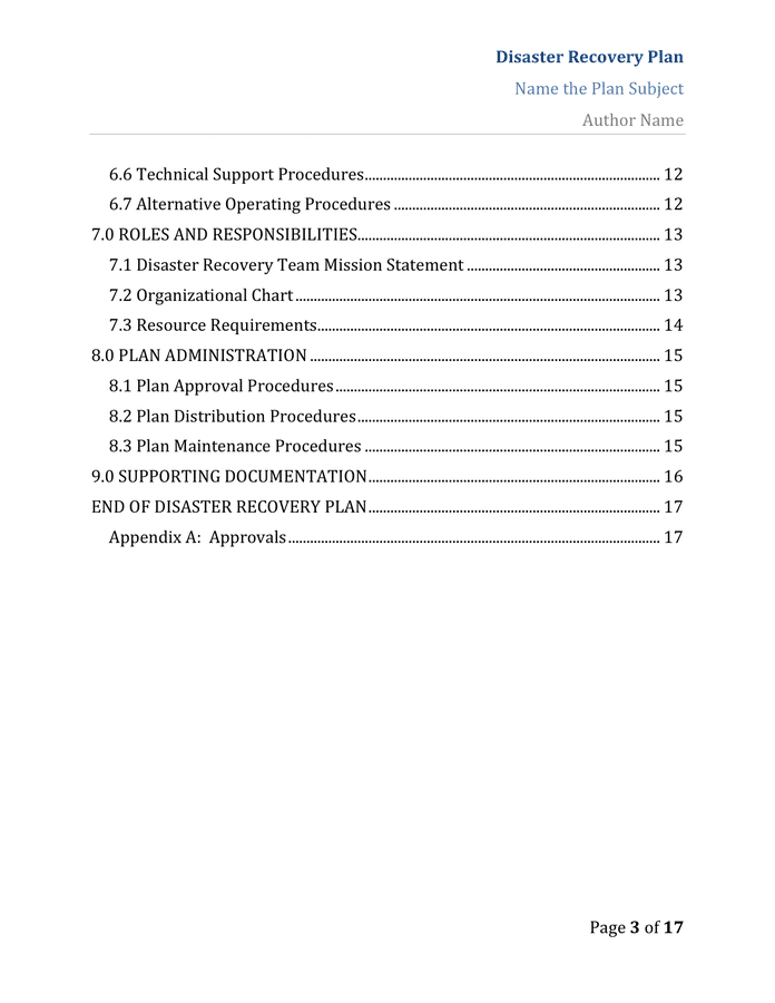 Disaster Recovery Plan Template in Word and Pdf formats - page 3 of 17