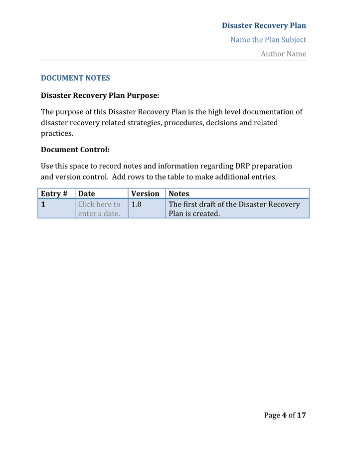 Disaster Recovery Plan Template in Word and Pdf formats - page 4 of 17