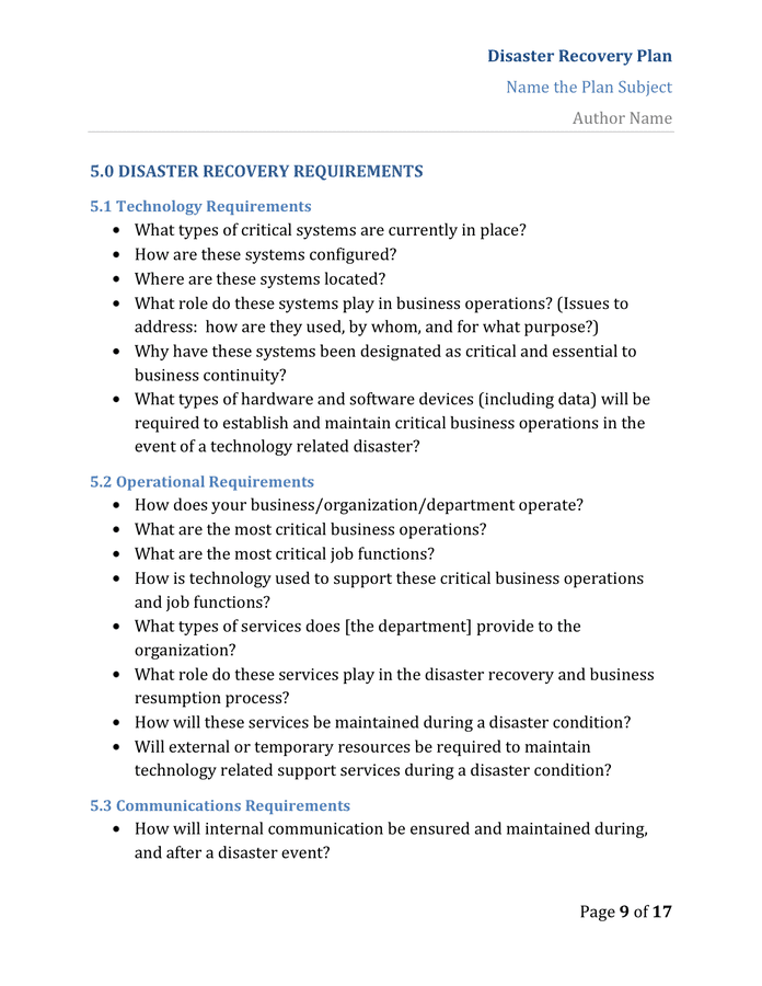 Disaster Recovery Plan Template in Word and Pdf formats - page 9 of 17