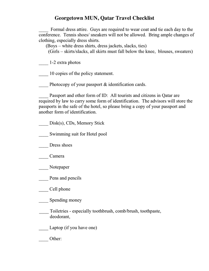 Travel Checklist - download free documents for PDF, Word and Excel