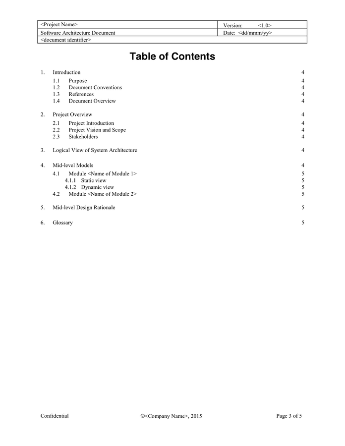Software Architecture Document in Word and Pdf formats - page 3 of 5