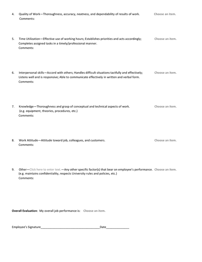 PERFORMANCE EVALUATION FORM in Word and Pdf formats - page 2 of 2