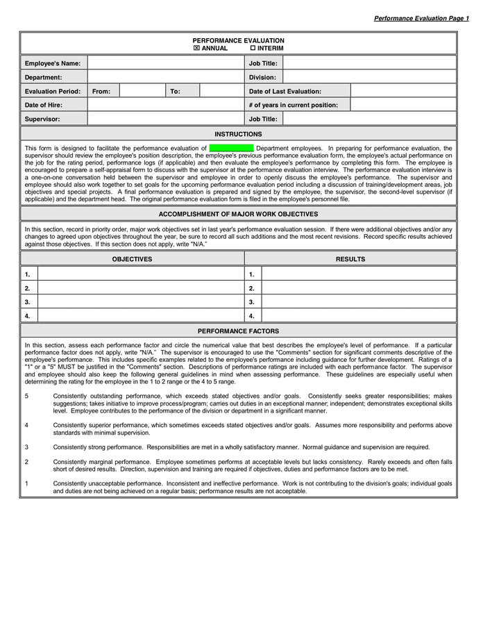 Performance Evaluation In Word And Pdf Formats