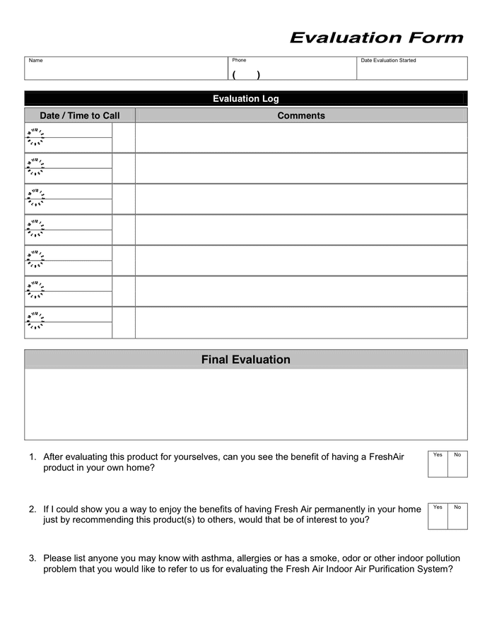 Evaluation Form in Word and Pdf formats - page 2 of 2