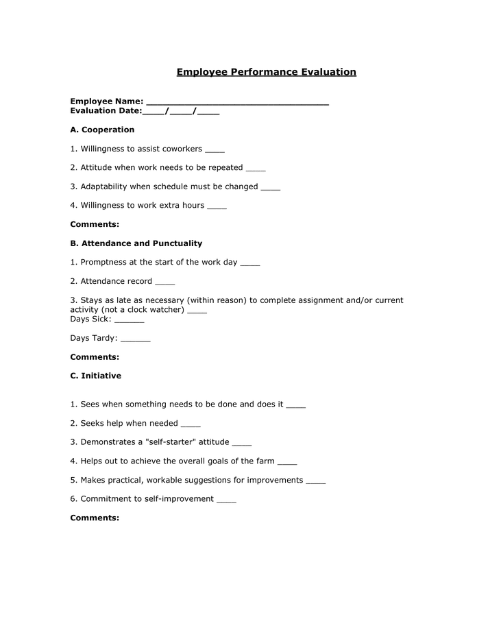 Employee Performance Evaluation in Word and Pdf formats