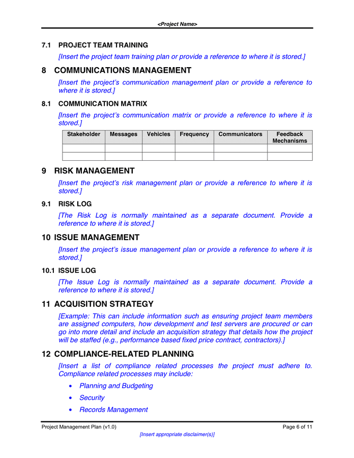 Project Management Plan in Word and Pdf formats - page 7 of 11