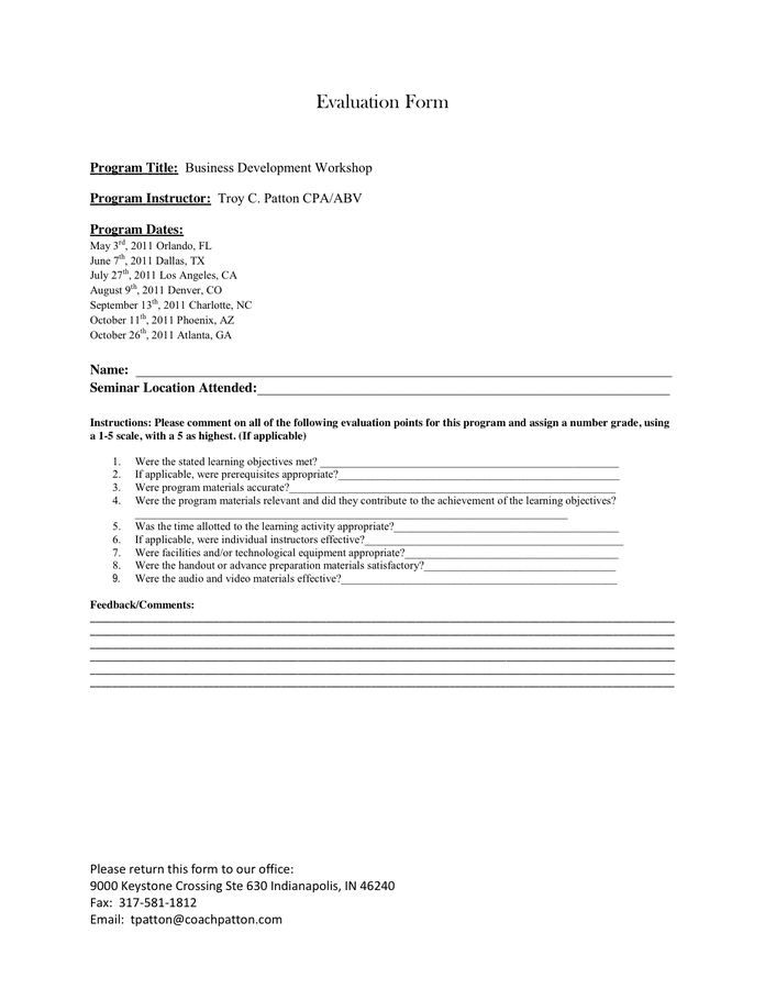 Evaluation Form in Word and Pdf formats