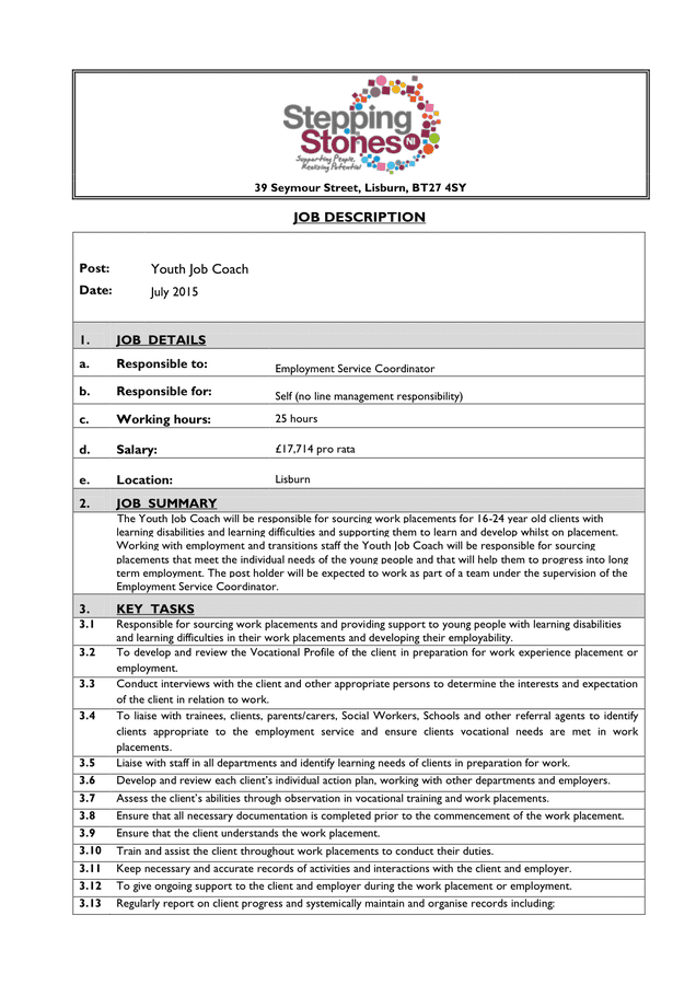 JOB DESCRIPTION sample in Word and Pdf formats