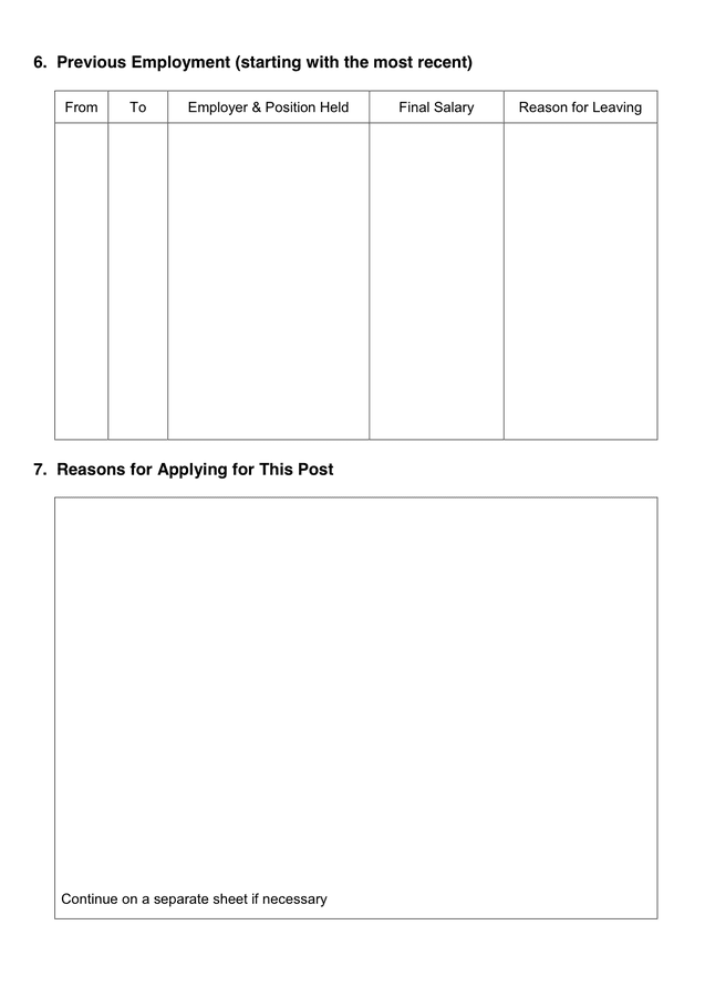 Job application form in Word and Pdf formats - page 3 of 6