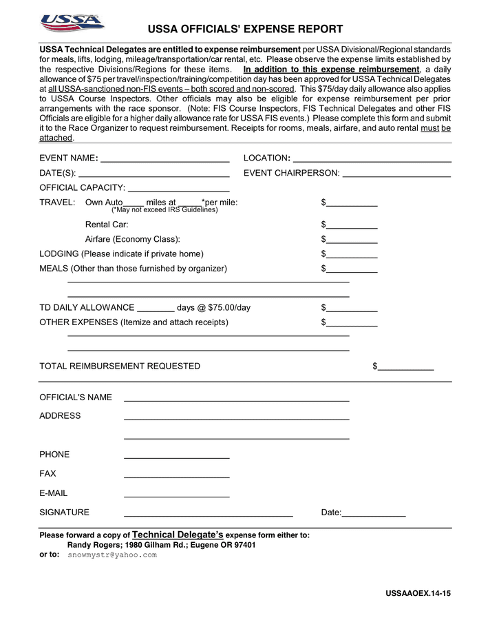 Expense Report Form - download free documents for PDF, Word and Excel