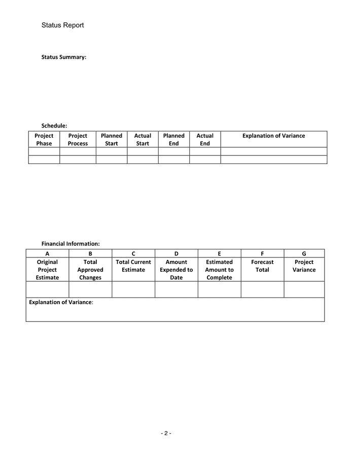 Project Status Report in Word and Pdf formats - page 2 of 5