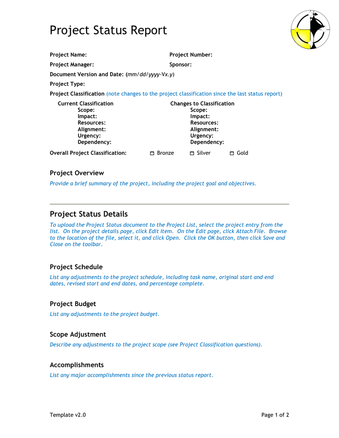Project Status Report Template - download free documents for PDF, Word ...