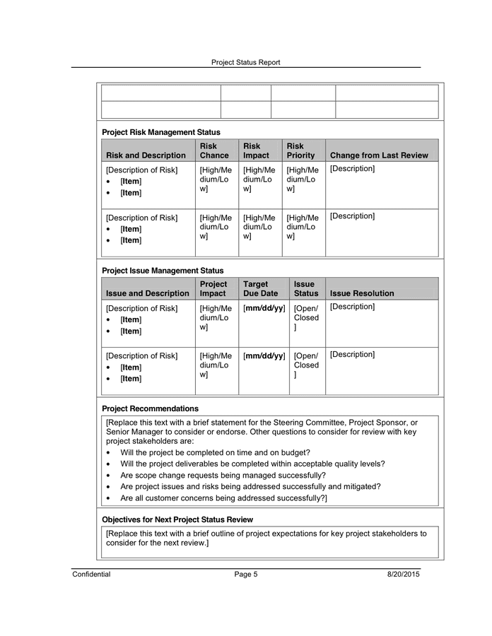 PROJECT STATUS REPORT PURPOSE in Word and Pdf formats - page 5 of 7