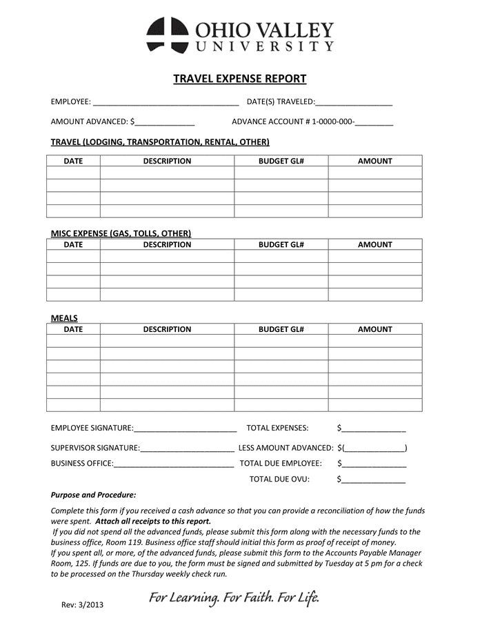 Expense Report Form - download free documents for PDF, Word and Excel