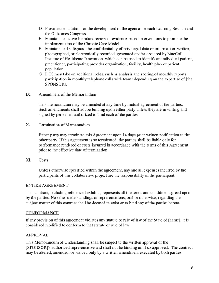 Memorandum of Understanding in Word and Pdf formats - page 6 of 10