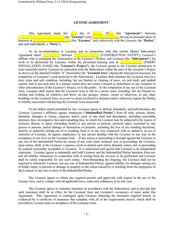 LICENSE AGREEMENT in Word and Pdf formats