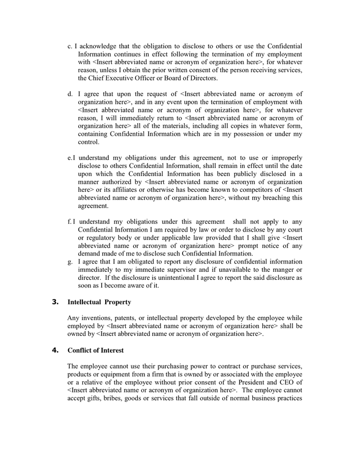 EMPLOYEE CONFIDENTIALITY AGREEMENT in Word and Pdf formats - page 3 of 5