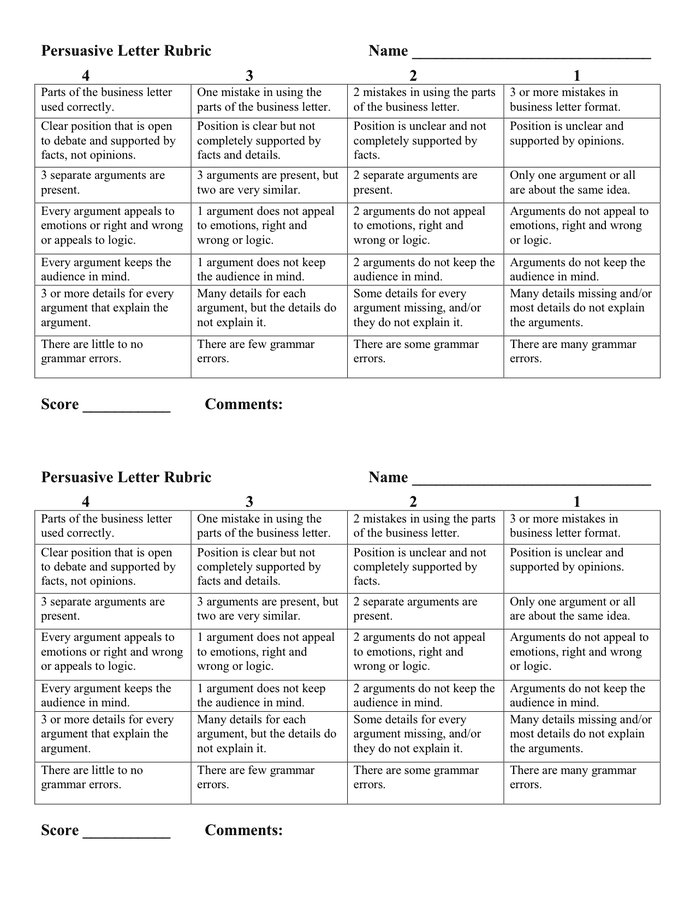 Persuasive Letter Rubric In Word And Pdf Formats Persuasive Letter Rubric In Word And Pdf Formats