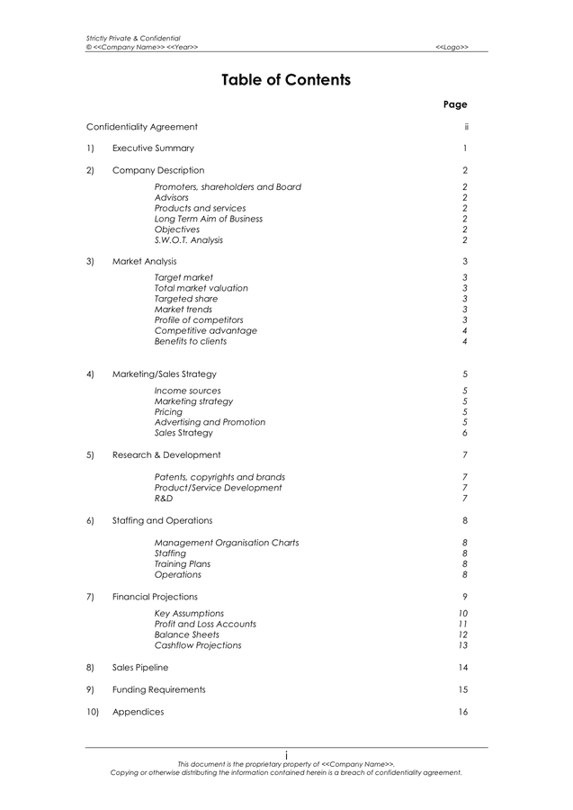 business plan template in Word and Pdf formats - page 2 of 19