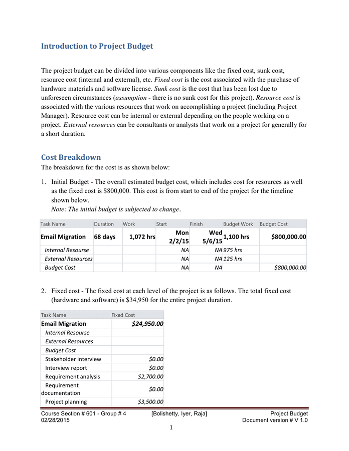 Project Budget in Word and Pdf formats - page 2 of 4