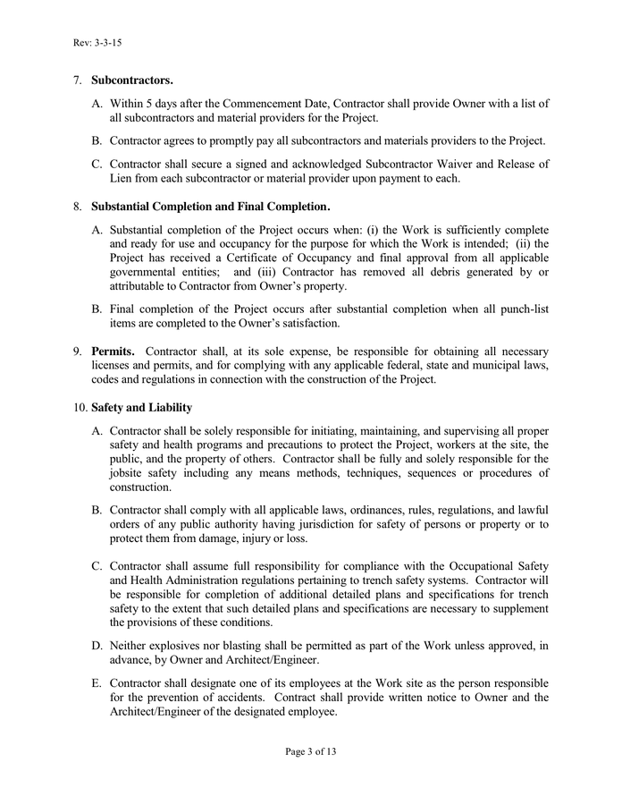 AGREEMENT FOR CONSTRUCTION CONTRACT In Word And Pdf Formats Page 3 Of 13