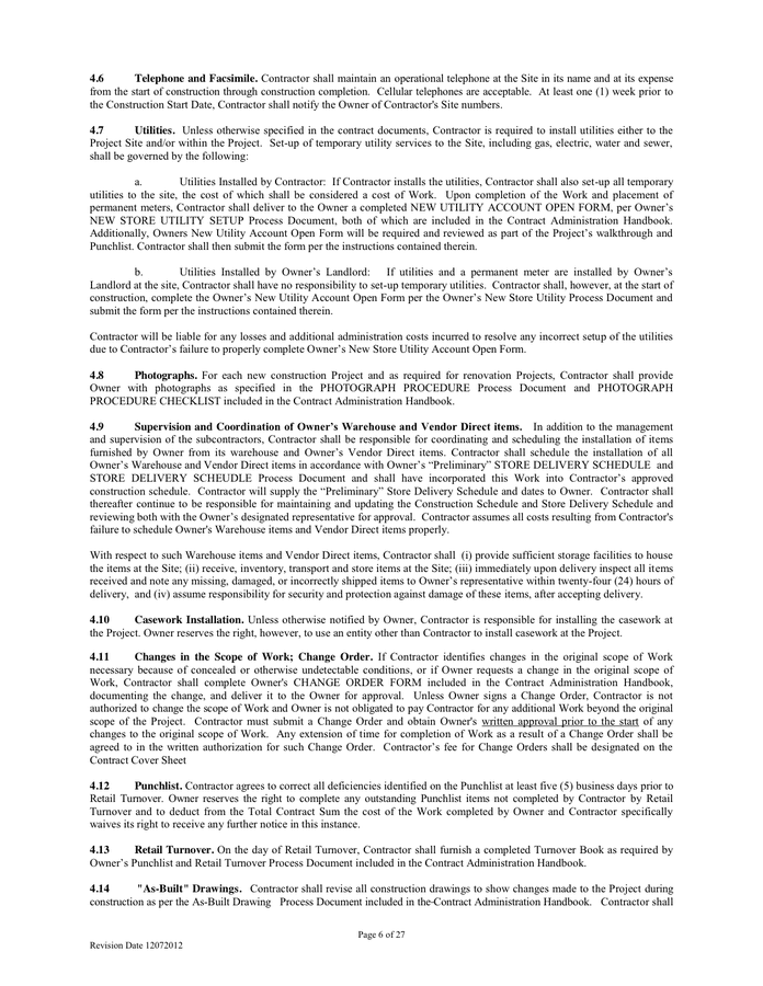 GENERAL CONSTRUCTION CONTRACT in Word and Pdf formats - page 6 of 27